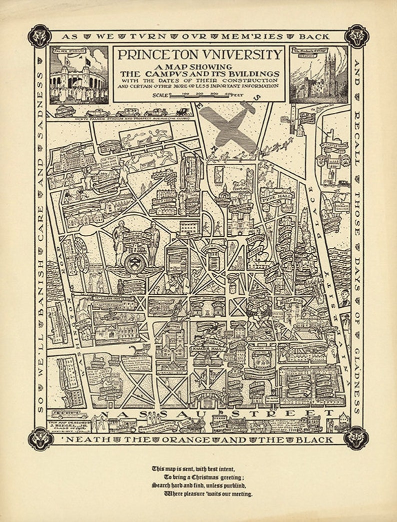Map of Princeton University. Vintage Restoration Hardware Home | Etsy