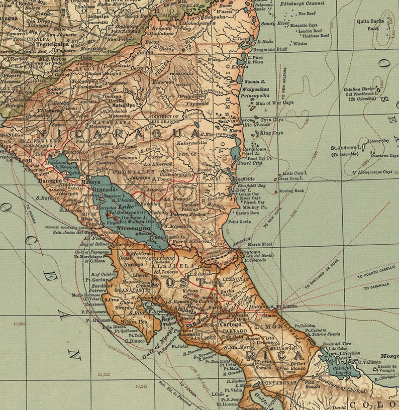 Map of Central America, 1902. Vintage Restoration Hardware Home Deco ...
