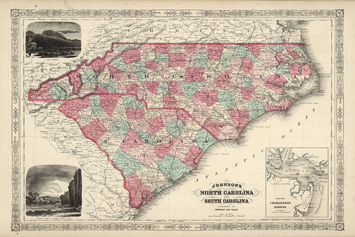 Map of North and South Carolina SC NC 1865. Restoration - Etsy