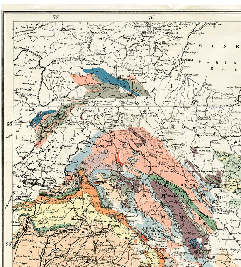 Geological Map of Himalaya and Tibet, 1933 . Restoration Hardware Home ...
