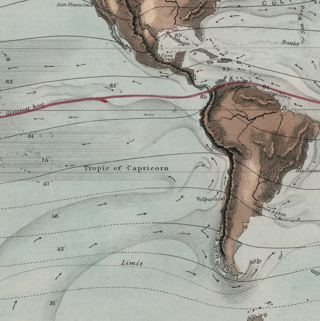 Physical map of the World 1849 Vintage home Deco Style old | Etsy