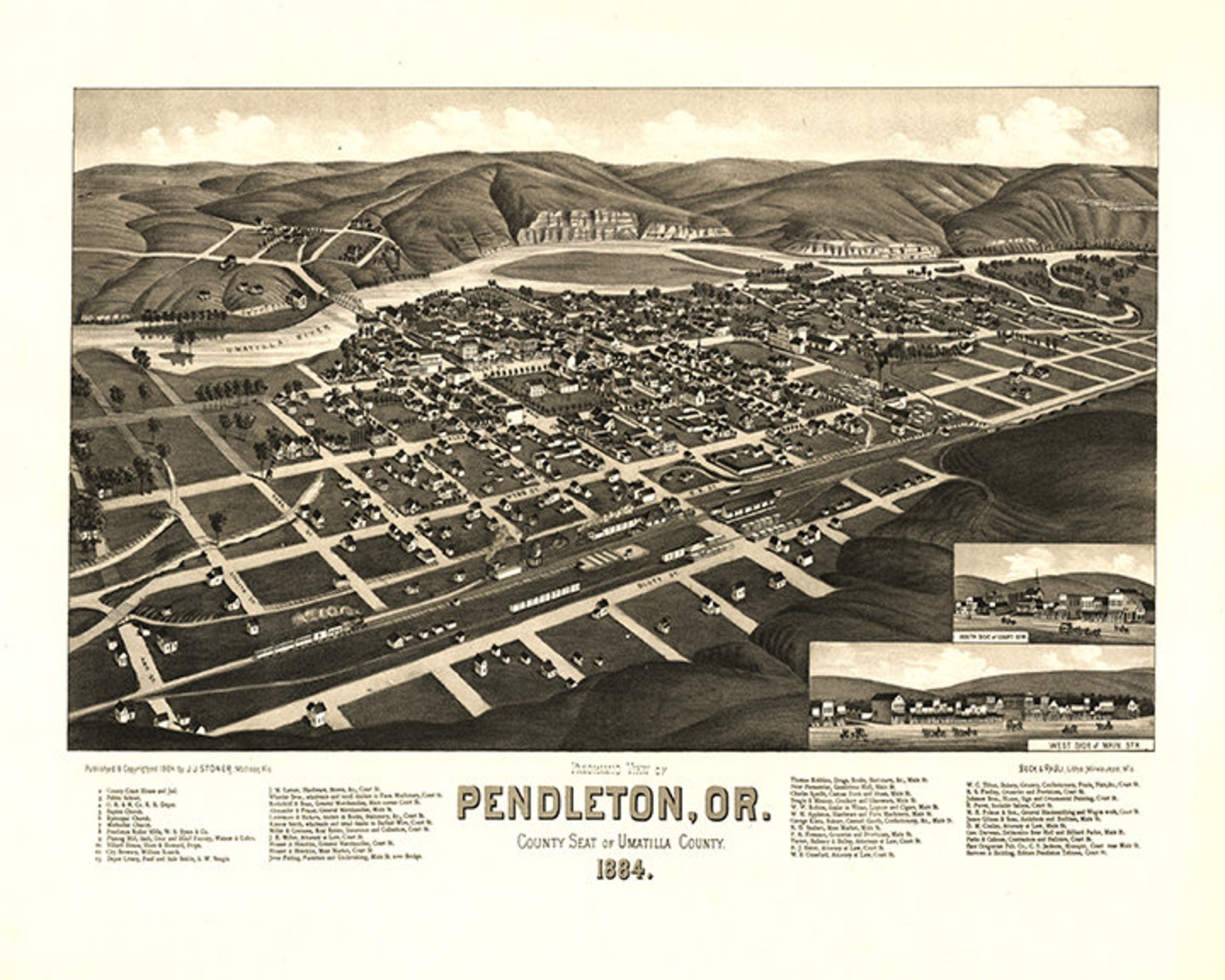 Map of Pendleton Umatilla Co. Oregon 1884. Restoration | Etsy