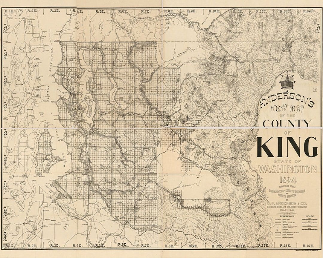Map of King County, Washington, WT, 1888. Vintage Restoration Hardware ...