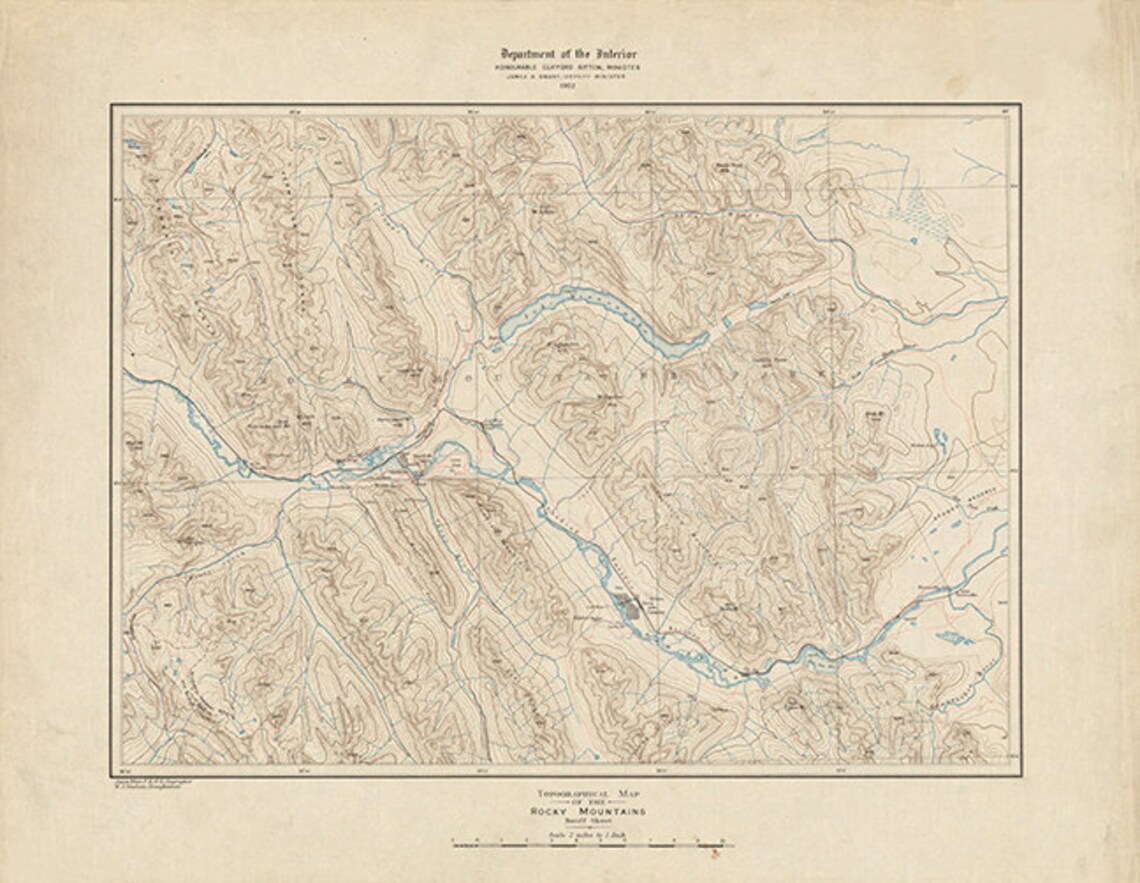 Mapa topográfico de las Montañas Rocosas 1902. Vintage | Etsy