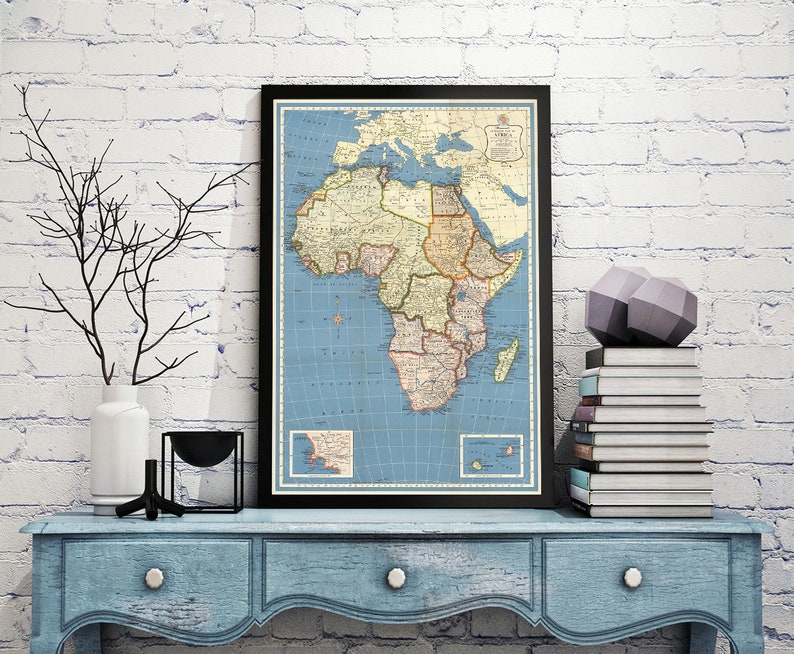 Map of Africa. Vintage Restoration Hardware Home Deco Style | Etsy