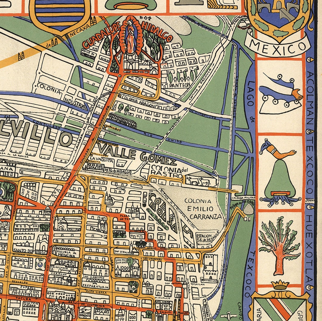 Pictorial Map of Mexico City. Vintage Restoration Hardware - Etsy