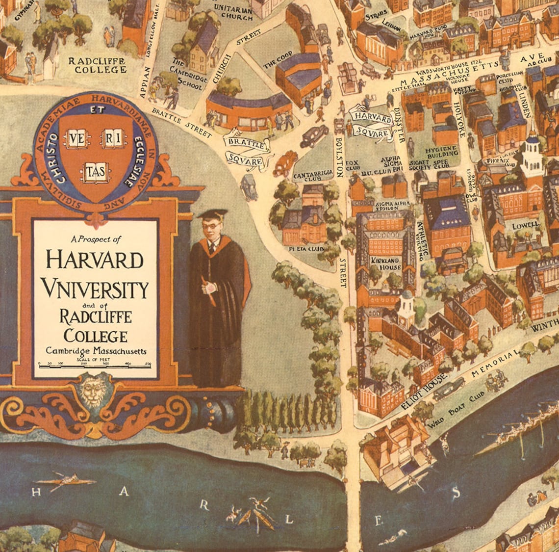 Old Map Prospect of Harvard University and Radcille College - Etsy