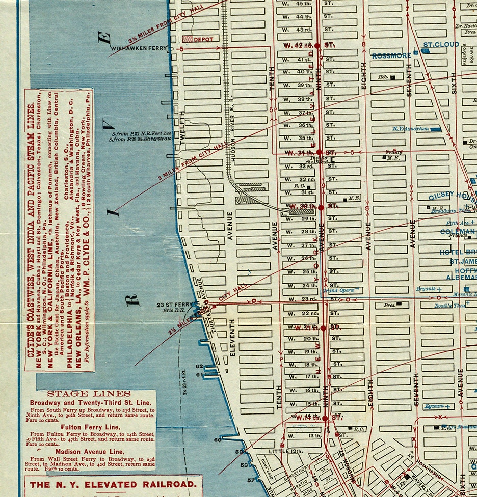 Map of Manhattan South of 63rd Street New York 1877. | Etsy