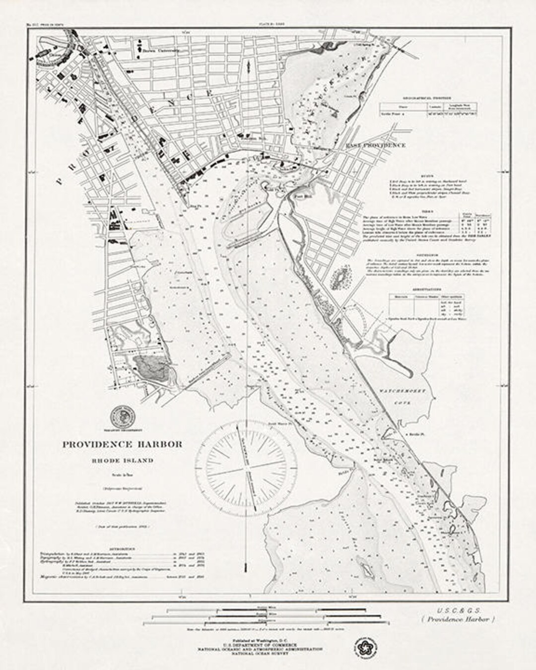 Map of Providence Harbor Nautical Charts, Rhode Island RI., 1976 ...