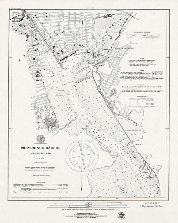Map of Providence Harbor Nautical Charts Rhode Island RI. - Etsy