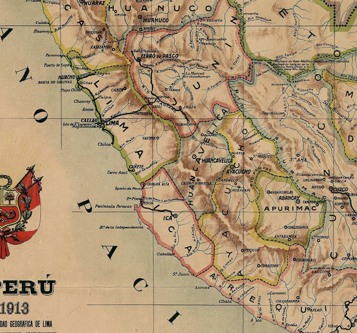 Map of Peru, 1818. Vintage Restoration Hardware Home Deco Style Old ...