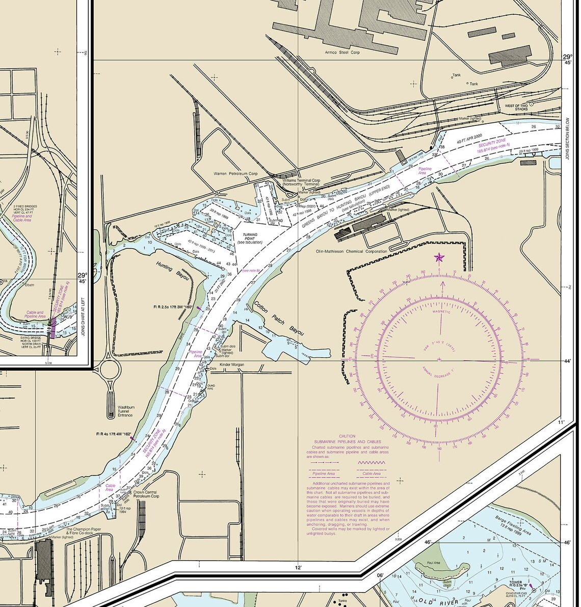 Nautical Charts of Houston Ship Channel Carpenters Bayou to - Etsy
