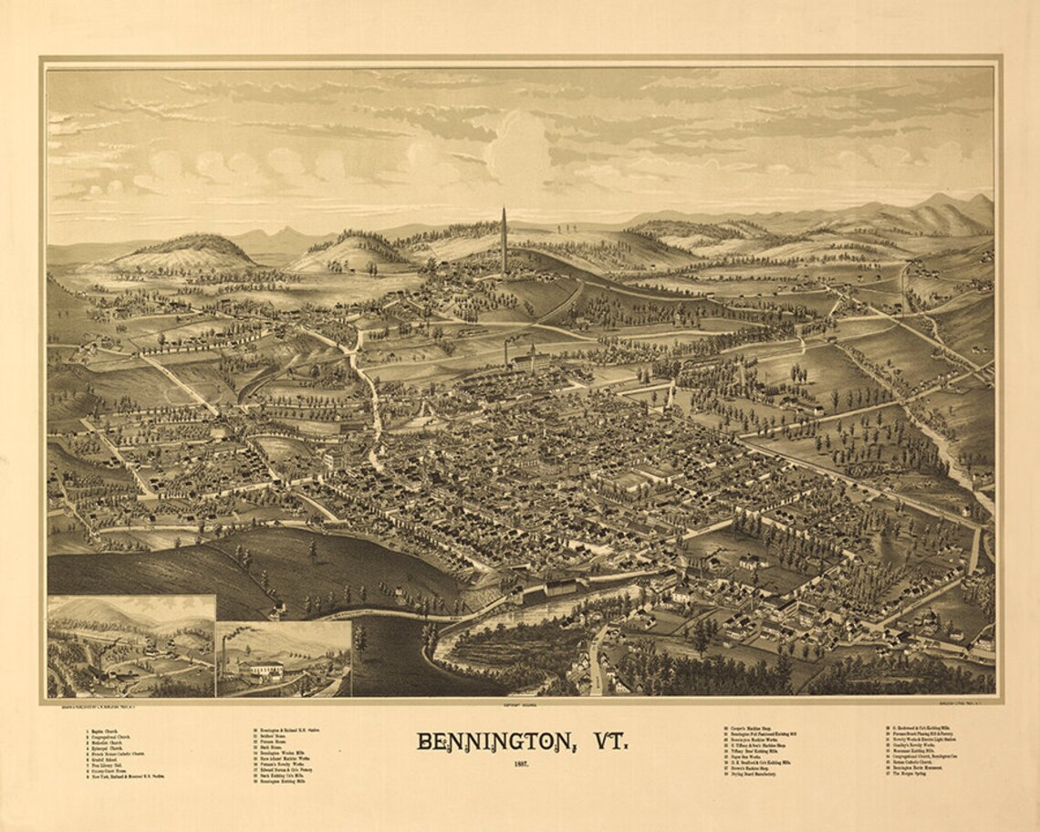 Map of Bennington Bennington Co. Vermont VT. 1887. Vintage - Etsy