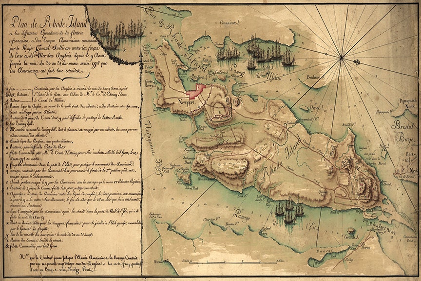Map of Rhode Island and the various operations of the | Etsy