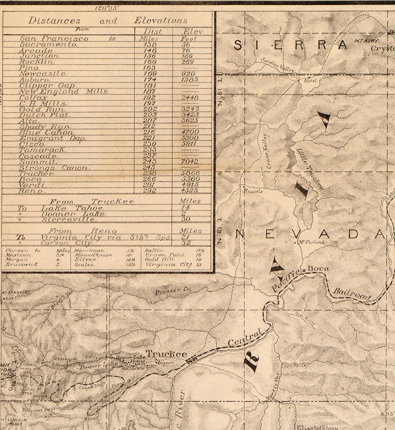 Map of Lake Tahoe, California and Nevada. 1874. Vintage Restoration ...