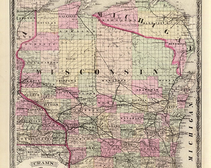 Map of the Upper Peninsula, Michigan MI, 1873. Restoration Hardware ...