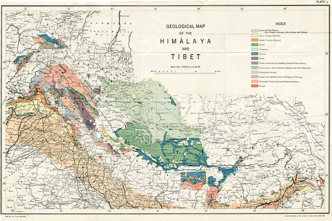 Geological Map of Himalaya and Tibet, 1933 . Restoration Hardware Home ...