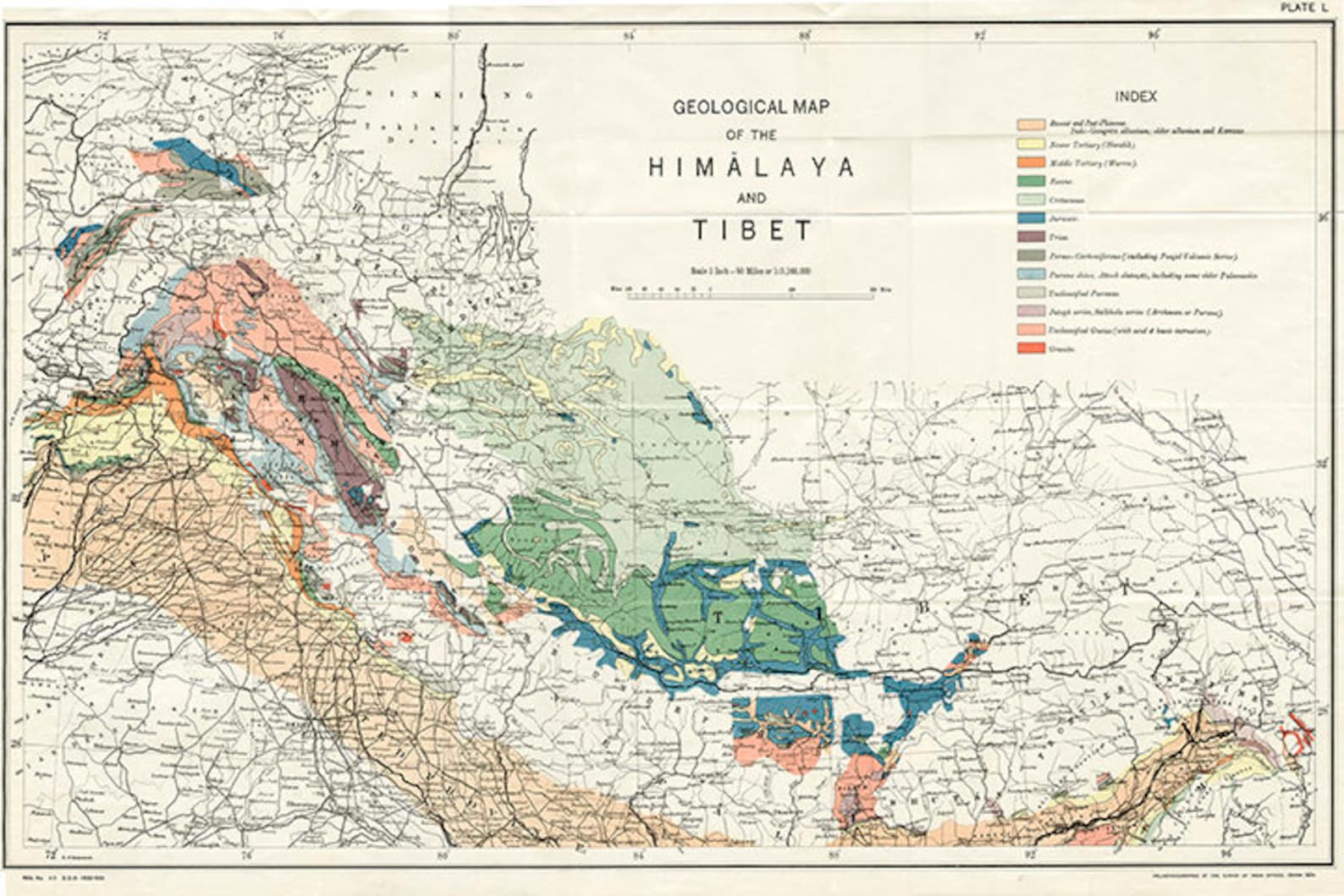Geological Map of Himalaya and Tibet, 1933 . Restoration Hardware Home ...