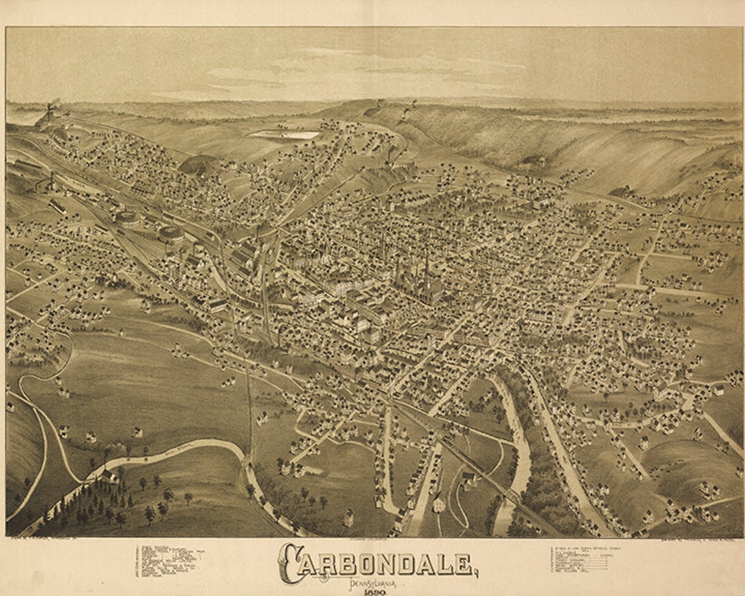 Map of Carbondale, Lackawanna County, Pennsylvania, PA 1890. Vintage ...