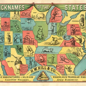 Humor - Nicknames of the States, Advertisment by HW Hill and Co ...