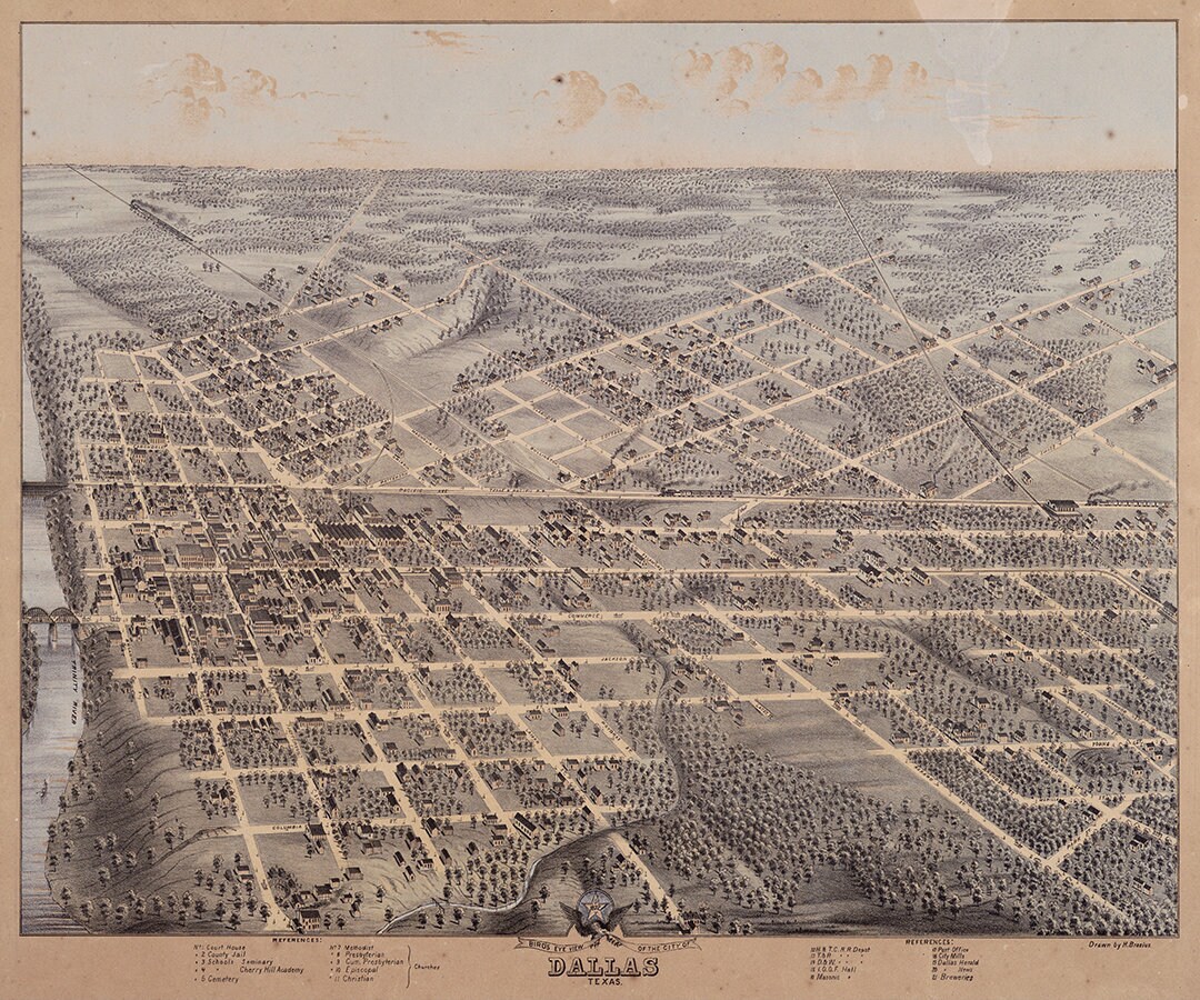 Map of Dallas, Texas 1872. Vintage Reproduction Print. - Etsy