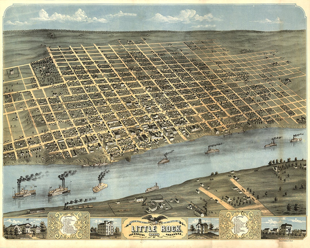 Map of Little Rock, Pulaski County, Arkansas AR 1871. Restoration ...