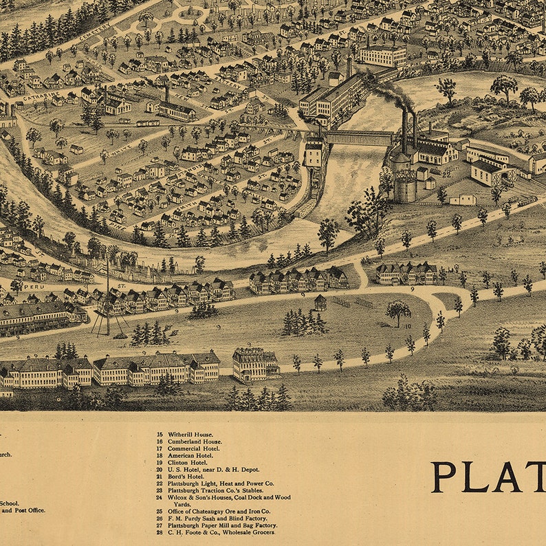 Map of Plattsburgh Clinton County New York NY. 1899. | Etsy