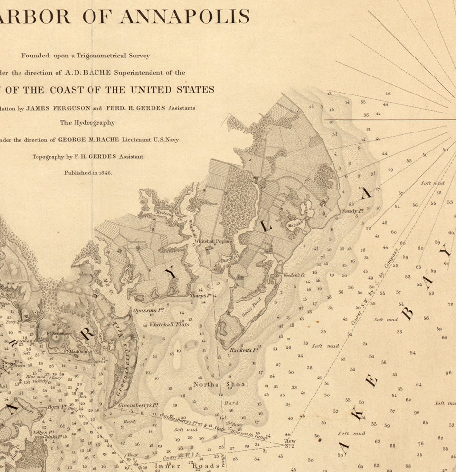 Nautical Charts of Annapolis Harbor Maryland MD. 1846 Coast | Etsy