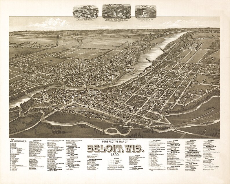 Map of Beloit, Rock Co., Wisconsin, WI 1890. Home Deco Style Old Wall ...