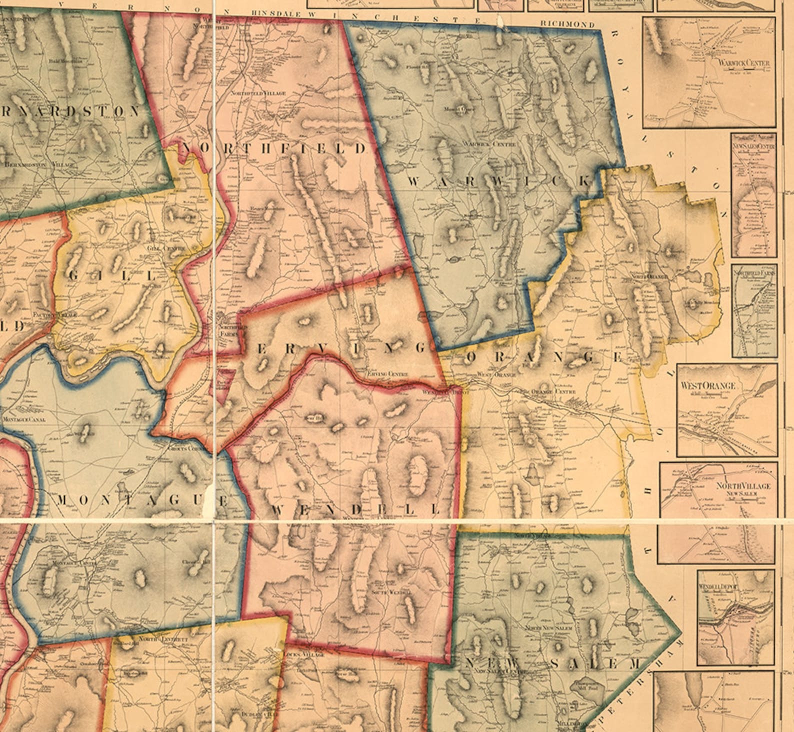 Map of Franklin County Massachusetts MA. 1858. Vintage - Etsy