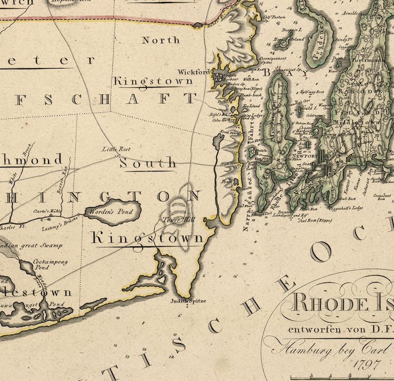 Map of Rhode Island RI 1797. Vintage Home Deco Style Old Wall - Etsy