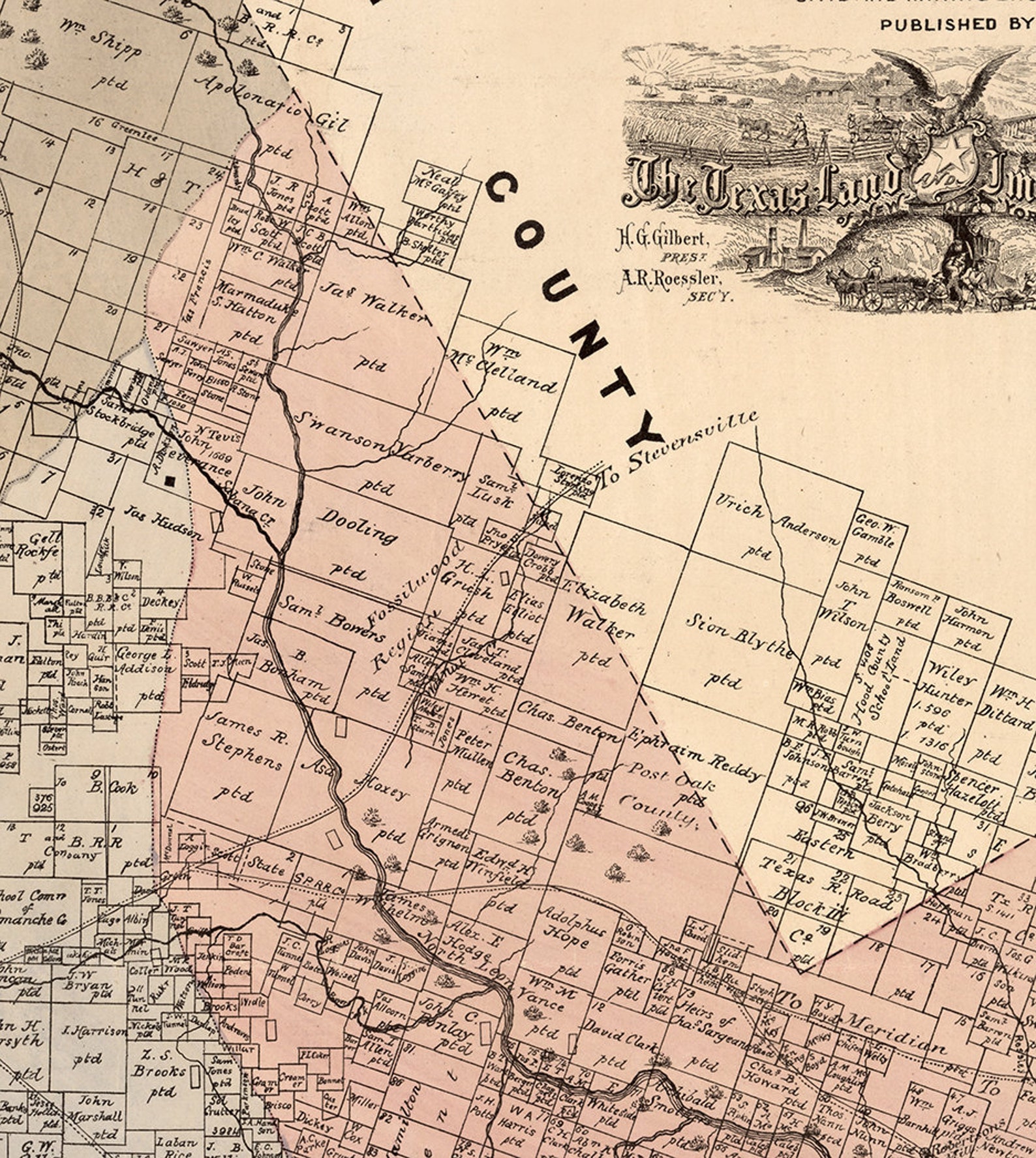 Map of Comanche County Texas TX ... 1876. Vintage - Etsy