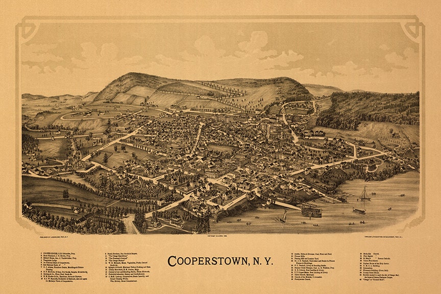 Cooperstown, Otsego Co. N.Y. 1890 Map. Vintage Restoration Hardware ...