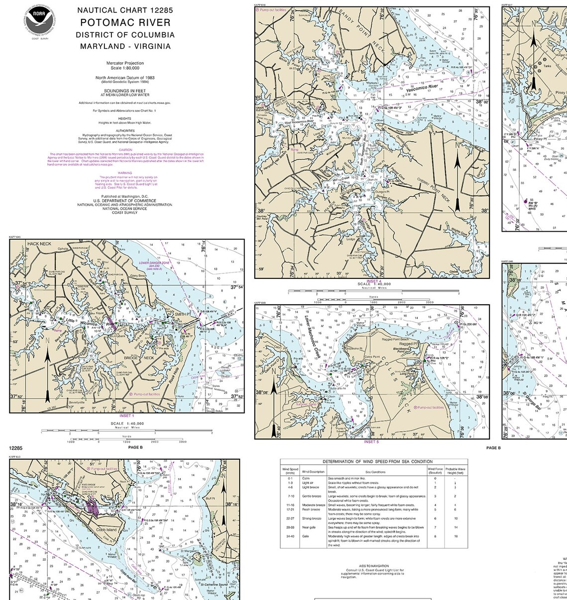 Nautical charts of Potomac River. Maryland Virginia. | Etsy