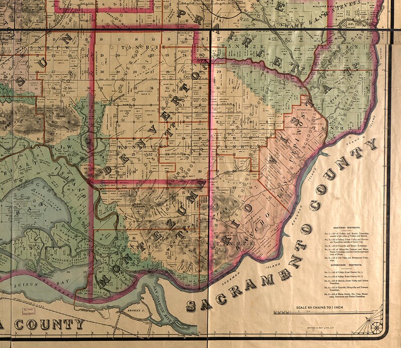 Map of Solano County, California (CA), 1890. Vintage Restoration ...