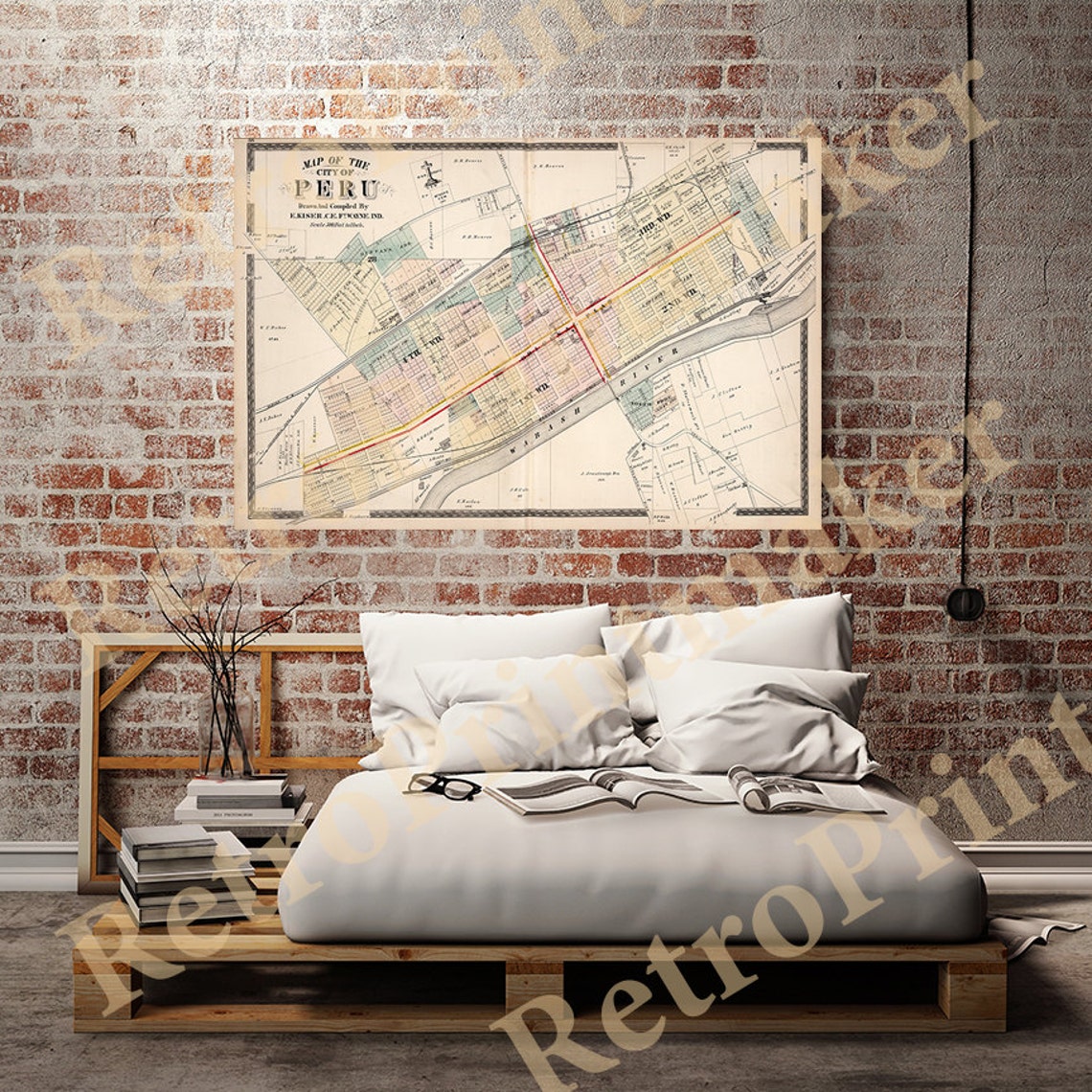 Map of Peru, Miami Co., Indiana IN. 1877. Vintage Restoration Hardware ...