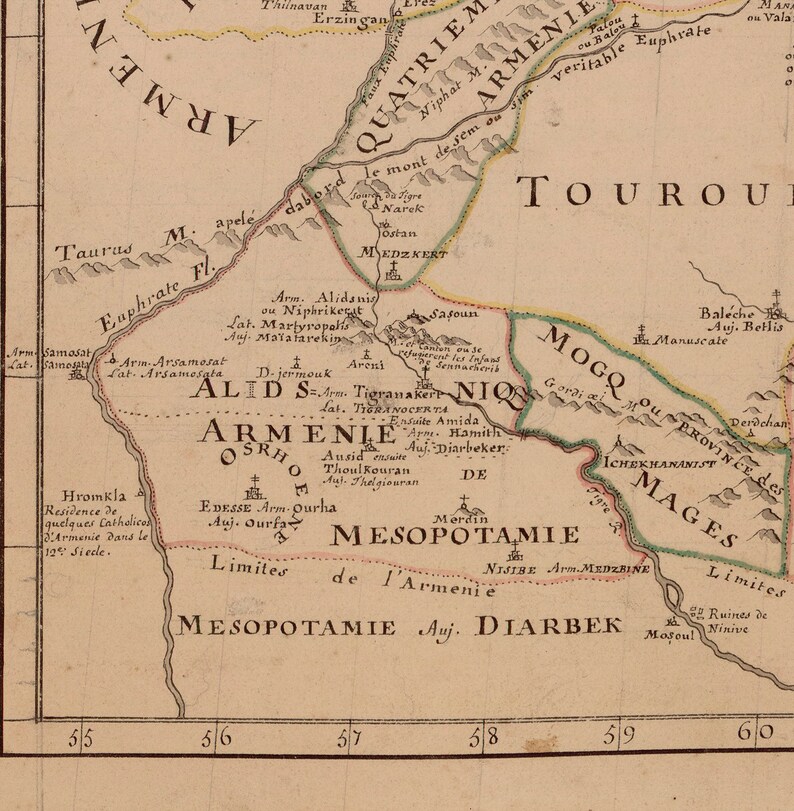 Map of Armenia With 16 Major Province Districts 1788. Vintage Home Deco ...