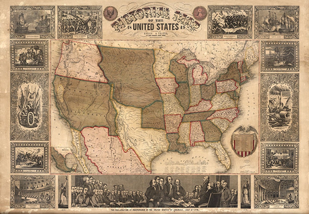 Pictorial Map of the United States, 1849. Atwood, J.M.; Ensign & Thayer ...