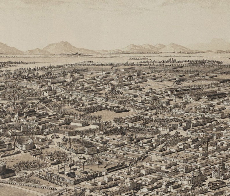 Map of Ciudad De Mexico 1890. Vista De Pajaro. Restoration - Etsy