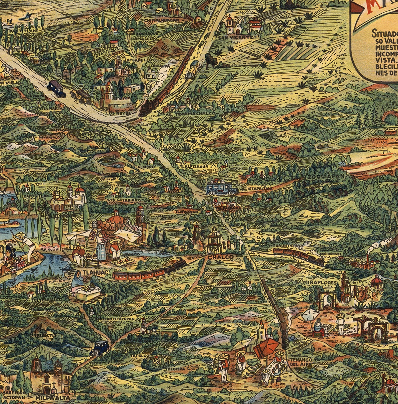 Pictorial Map of Valley of Mexico Mexico City. Vintage - Etsy