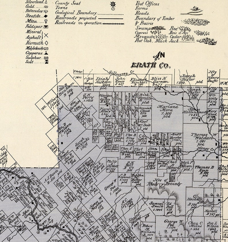 Map of Hamilton County Texas TX ... 1876. Shows Ownership. - Etsy
