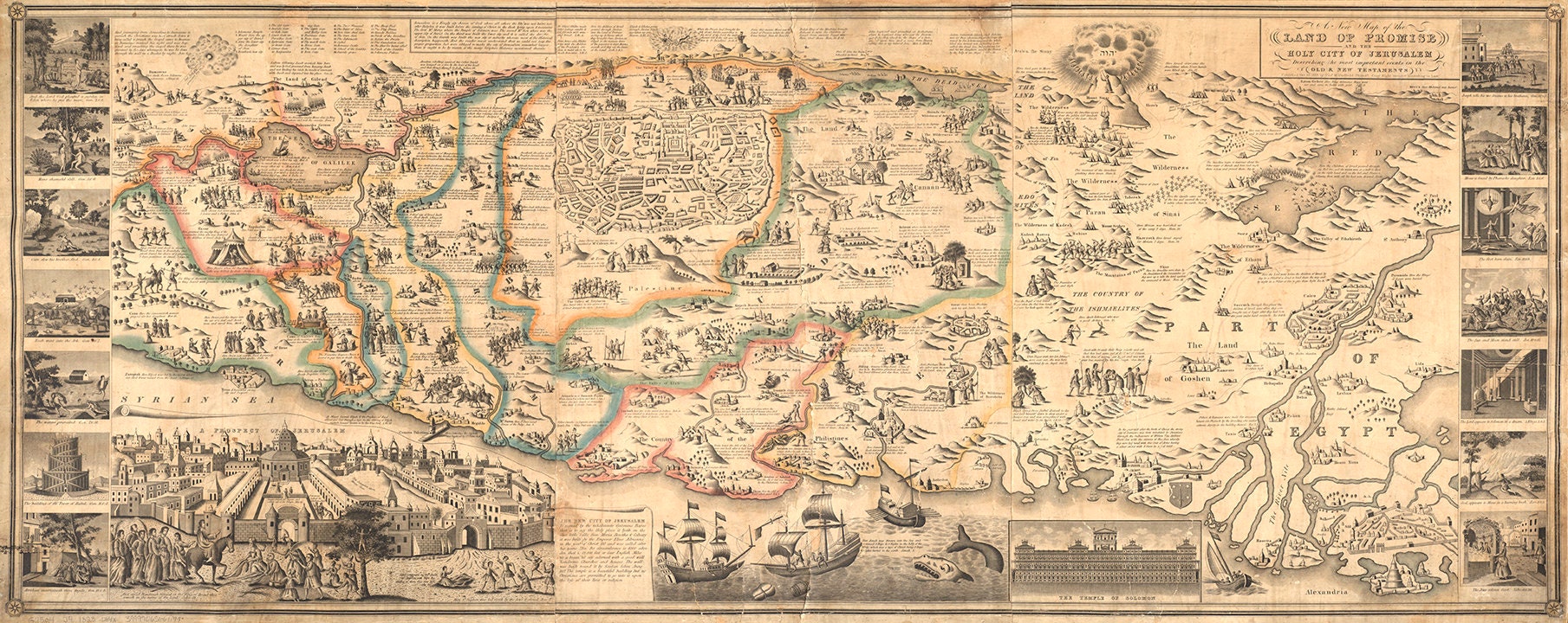 Mapa de la Tierra Prometida y la ciudad santa de Jerusalén que | Etsy ...