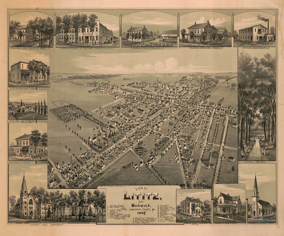 Map of Lititz and Warwick Lancaster Co. Pennsylvania PA | Etsy