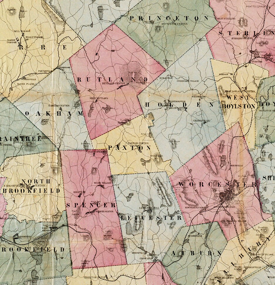 Map of Worcester County Massachusetts MA. 1857. Vintage | Etsy