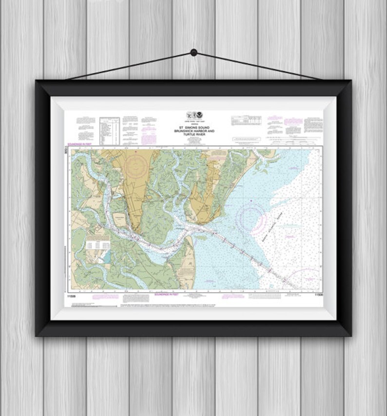 St Simons Sound Brunswick Harbor Georgia Nautical Wall Art Reproduction ...