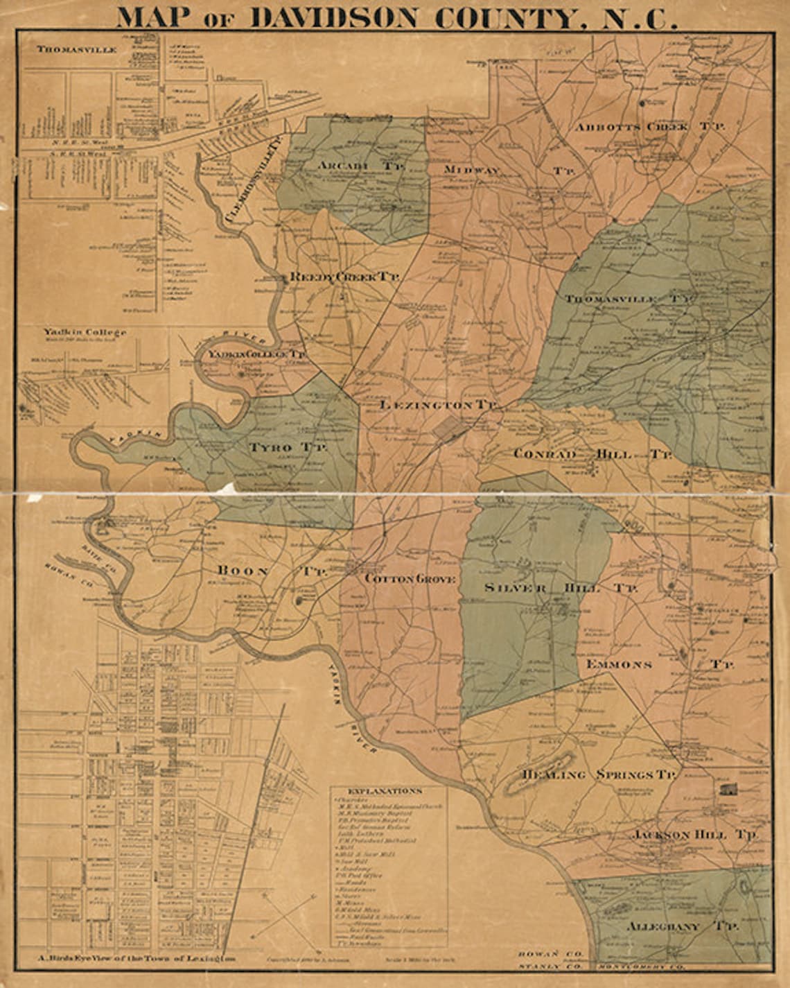 Map of Davidson County, North Carolina NC, 1890. Vintage Home Deco ...