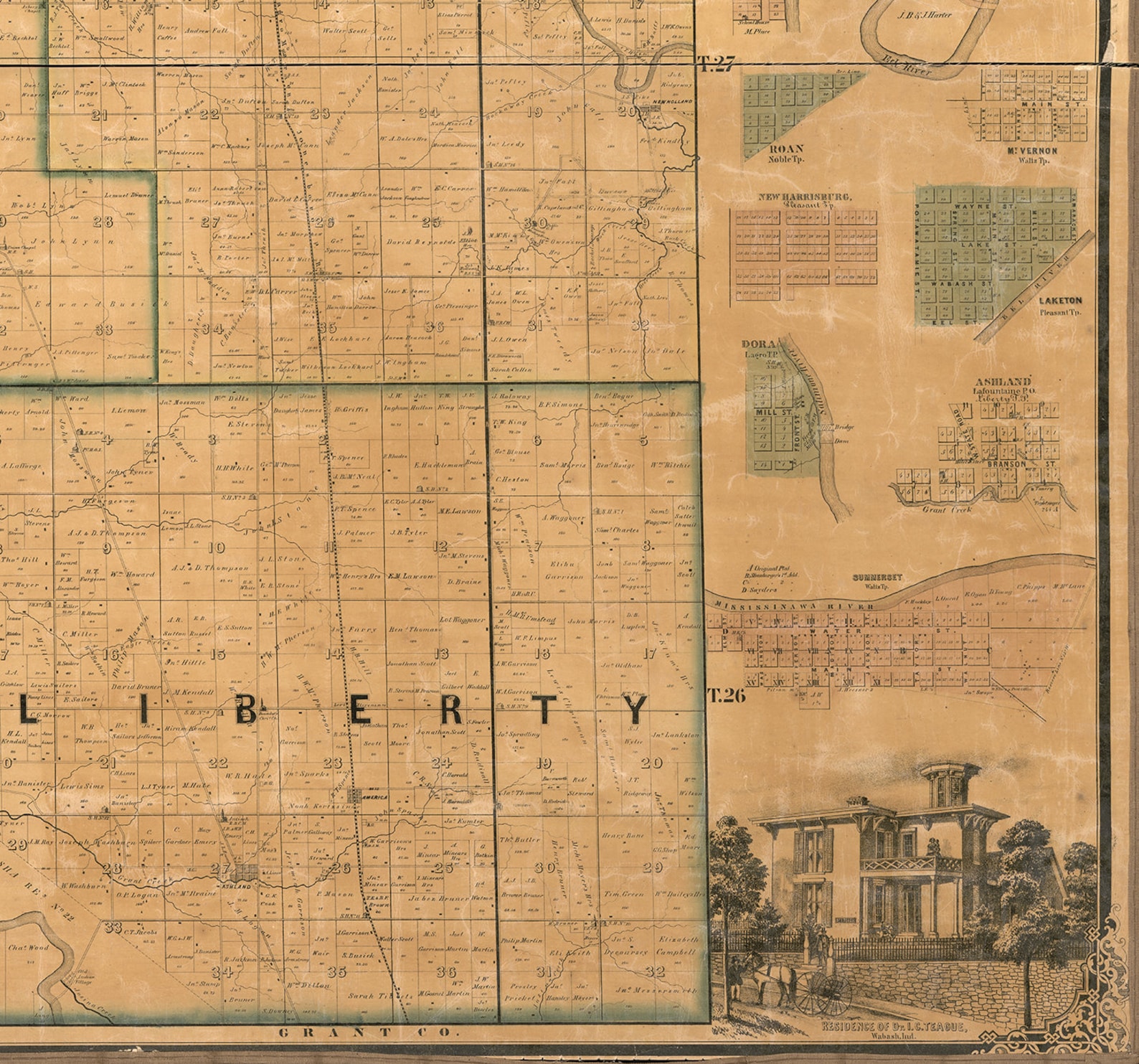 Map of Wabash County Indiana. 1861. Vintage Restoration | Etsy