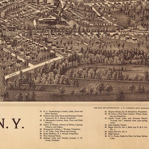 Map of Ballston Spa, Saratoga County, New York N.Y 1890. Vintage Bird's ...