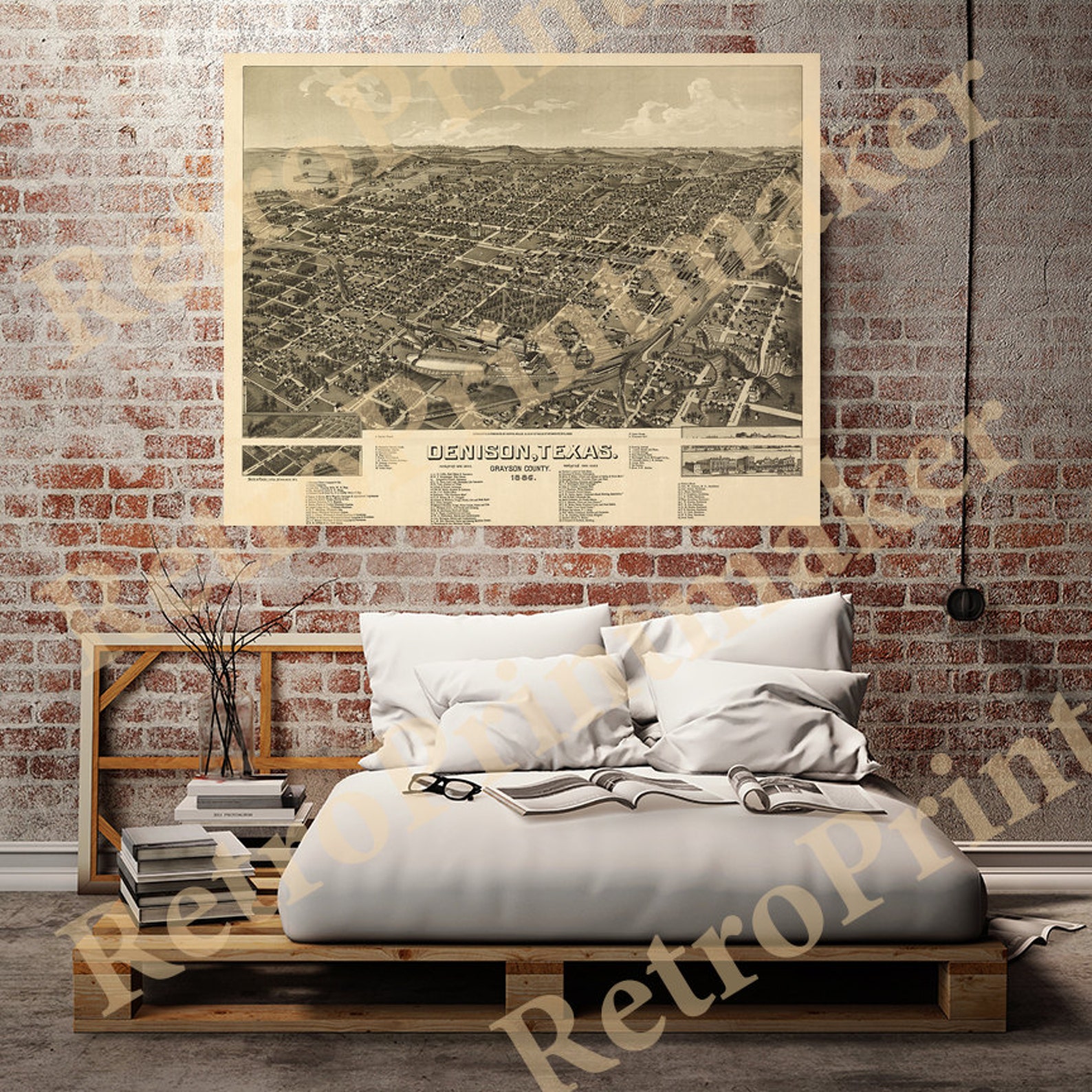 Map of Map of Denison Texas TX Grayson County 1886. Vintage - Etsy