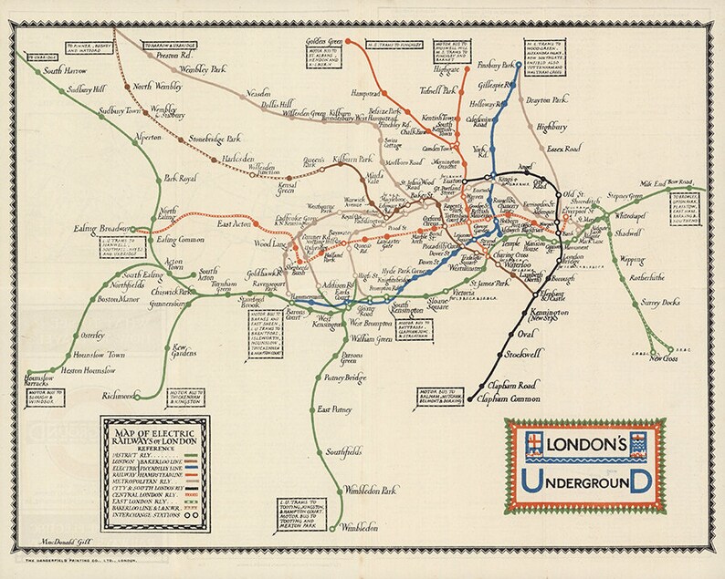 Map of London Underground. 1922. Vintage Home Deco Style Old - Etsy